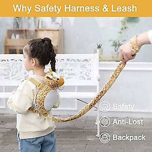 Berhapy 2 in 1 Toddler Leash, Toddler Safety Harness Backpack with Leash, Children's Walking Leash Strap with Backpack, Kid Leash for 1-3 Years Old Boys and Girls (Giraffe)
