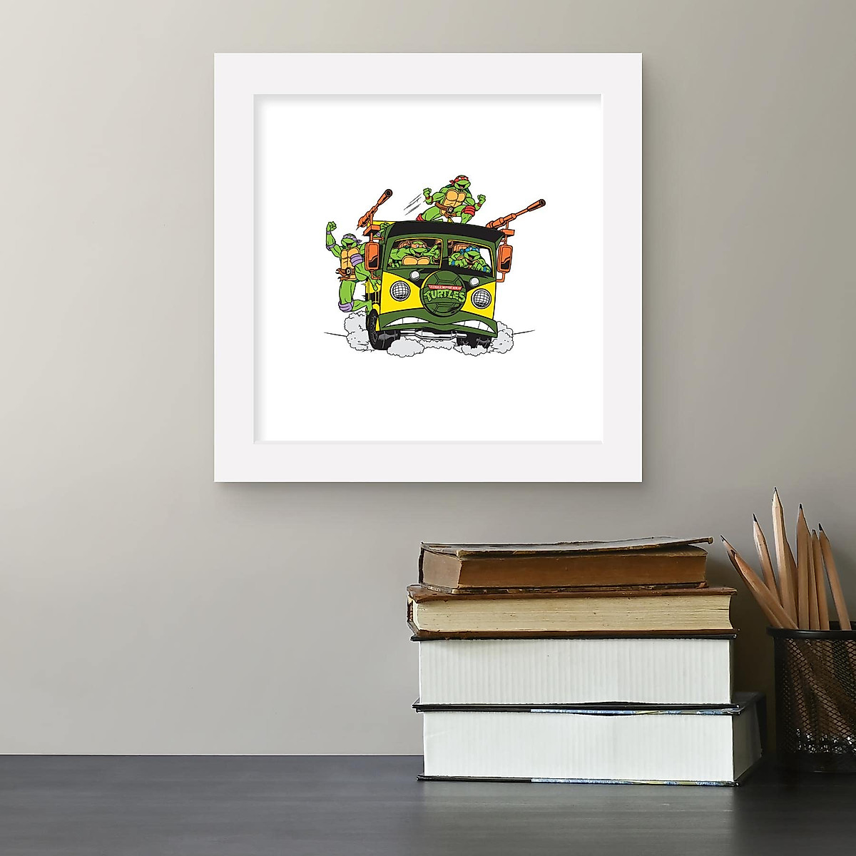 Trends International Gallery Pops Nickelodeon Teenage Mutant Ninja Turtles - Party Wagon Wall Art Wall Poster, 12" x 12", White Framed Version
