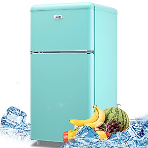 WANAI 3.5 Cu.ft Mini Fridge with Freezer Small Retro Dual Door Refrigerator Freestanding Compact Refrigerator with Freezer 2 Door Mini Fridge for Bedroom, Dorm, Office Blue