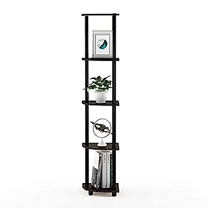 Furinno Turn-N-Tube 5 Tier Corner Display Rack Multipurpose Shelving Unit, 1-Pack, Dark Brown Grain/Black