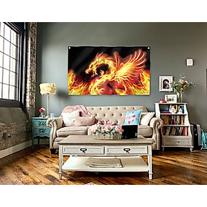 Fiery Dragon 3X5 Flag，Funny Poster Wall Flag, Four Brass Grommets, Polyester Material, Suitable For Decorating Your Living Room,Bedroom, Garage.
