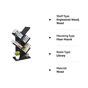 Topfurny Tree Bookshelf, 4-Tier Book Storage Organizer Shelves Floor Standing Bookcase, Wood Storage Rack for Office Home School Shelf Display for Cd/Magazine/Book -Black