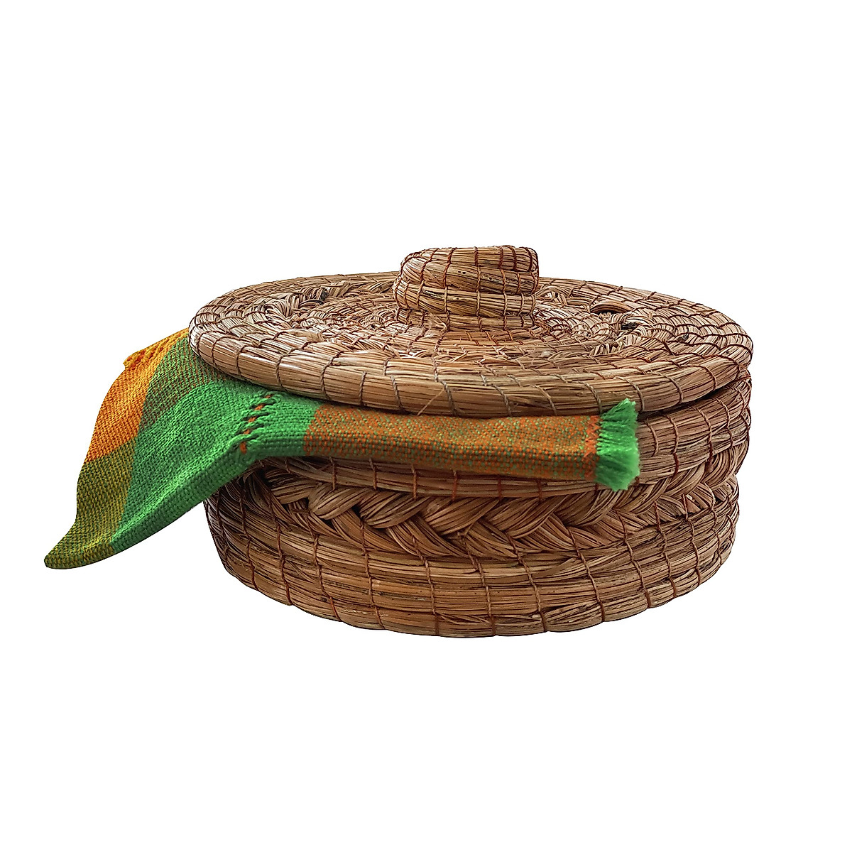 MEXTEQUIL - Authentic Mexican Tortilla Warmer Basket - Pine Needle Handwoven with Handloomed Cloth (Natural 7" w cloth)