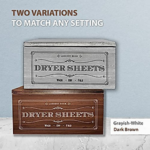 Dryer Sheet Holder for Laundry Room | Wooden Box Dryer Sheet Dispenser | Farmhouse Laundry Room Decor Accessories | Dryer Sheet Container with Lid | Laundry Room Organization Storage Container (Grayish White)| Laundry Softener Dispenser Sheets
