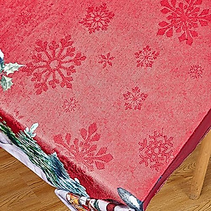 ARIDUR Square Christmas Tablecloth 52x52 Inch with Snowman and Snowflake Patterns,Red Jacquard Damask Fabric Table Cloth for Holiday Decoration and Winter
