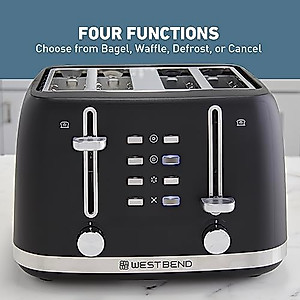 West Bend Toaster 4 Slice Extra-Wide and Deep Slots with 3 Functions and 7 Shade Settings Manual Lift Lever and Auto-Shut Off, 1500-Watts, Black