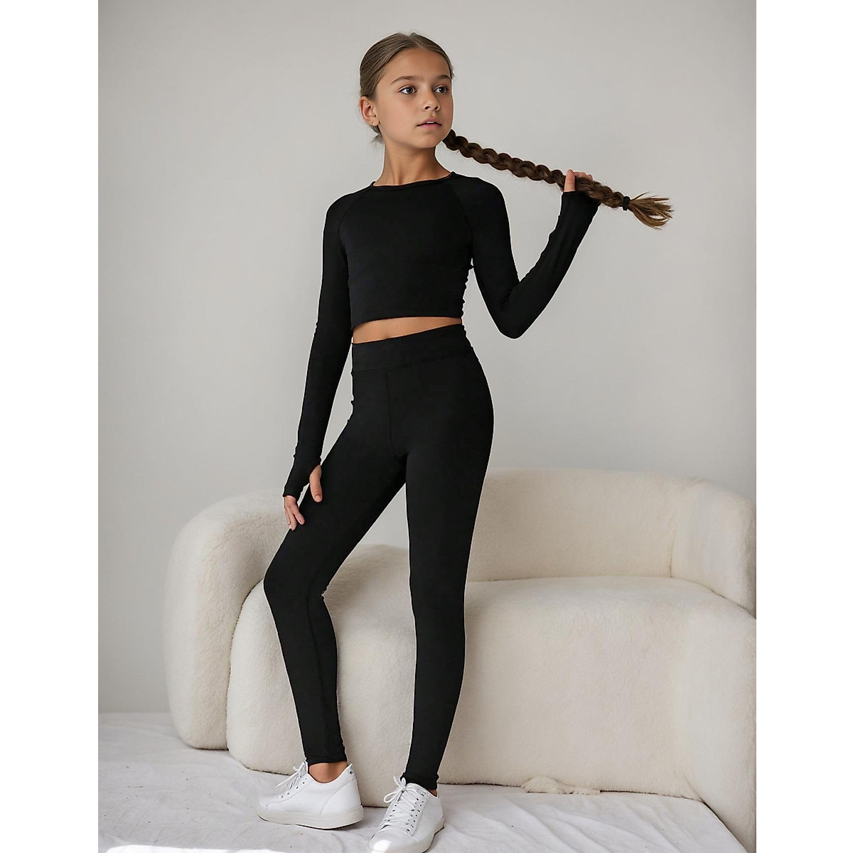 Zaclotre Girls Athletic Leggings Kids High Waist Yoga Pants Tennis Runnig Workout Performnace Dance Legging Pants Black