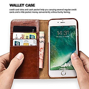 ICARERCASE iPhone 7/8/SE Leather Case(Brown) + Airpods Leather Case (Brown)