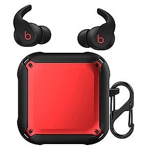 LiZHi Upgrade Beats Fit Pro Case 2022,Full-Body Protective Rugged Hard PC Soft Shockproof TPU Armor Earbuds Case Cover Anti-Lost with Carabiner for Beats Fit Pro,Front LED Visible (Red)