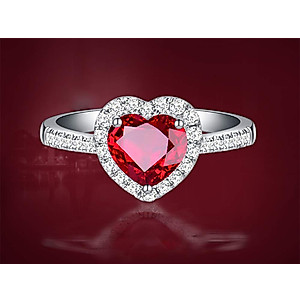 Dungkey Red Ruby Heart Shape Gemstone Sterling 925 Silver Wedding Rings for Women Bridal Fine Jewelry Engagement Bague Accessories (6)