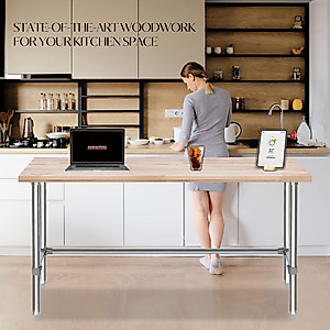 US Maple Top Work Table - 30 x 72 x 35 Inch Commercial Butcher Block Wooden Workbench with Open Base Stabilizing Leg Cross Braces - Fits Restaurant, Warehouse, Home, Kitchen, Garage by DuraSteel