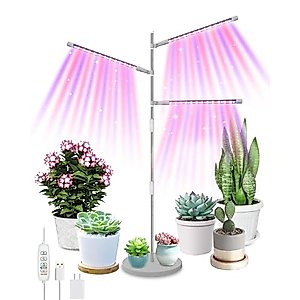 HAARAY Plant Grow Lights for Indoor Plants Full Spectrum, 3-Head LED Plant Growing Lamps with Height Adjustable and Rotatable Stand, 10 Dimmable Level, 3/9/12H Timer, 3 Switch Modes
