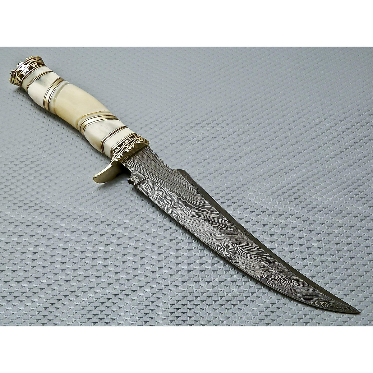Skokie Knives Custom Hand Made Damascus Steel Hunting Fixed Blade Knife Handle Camel Bone