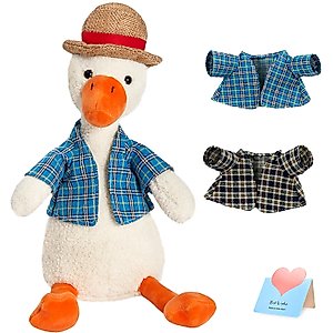 Houwsbaby 11'' Easter Duck Stuffed Animal in Plaid Shirt Easter Duck Plush Toy with Hat, Adorable for Totter Kids Boys Girls Holiday Christmas Birthday, Beige