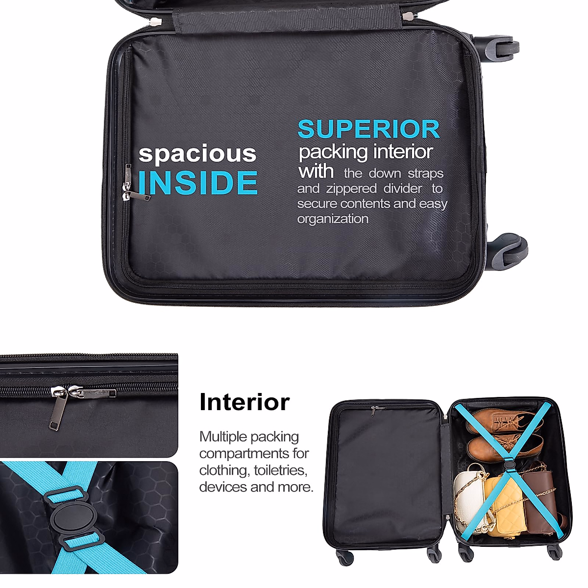 Tripcomp Carry On Luggage Lightweight Hardside suitcase with Spinner Wheels, Carry-On 20-inch, Turquoise