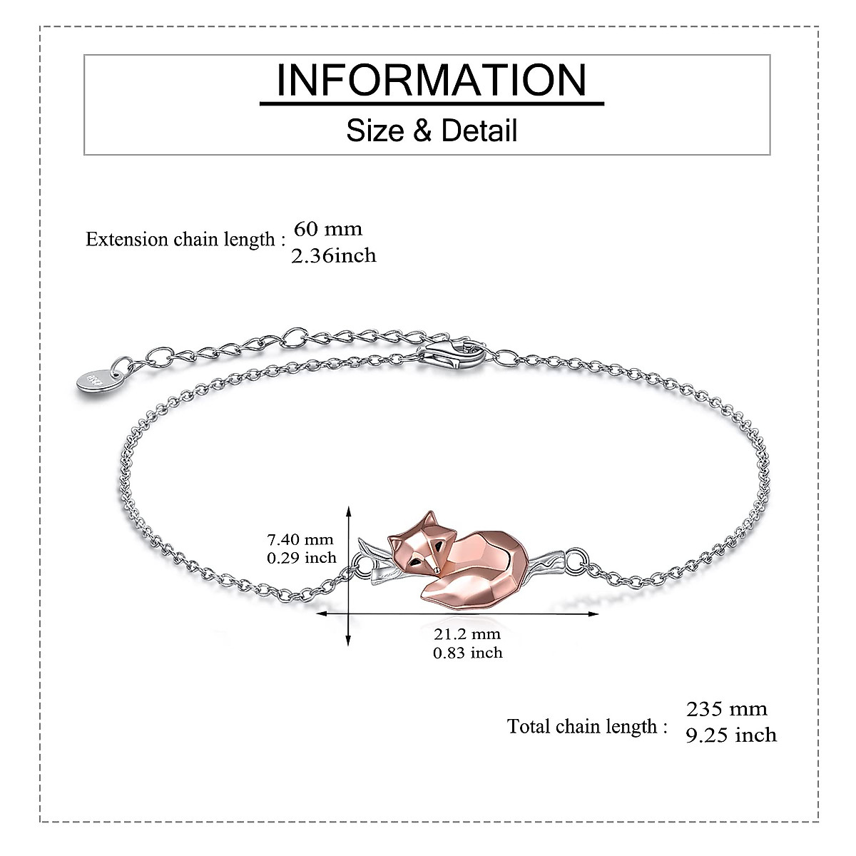 ONEFINITY Fox Bracelet 925 Sterling Silver Tree Branch Origami Fox Bracelet Jewelry for Women