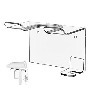 Cosmos Wall Mount Shelves Hair Dryer Holder Acrylic Blow Dryer Storage Rack Multi Functional Bathroom Storage Organizer with Screw Set for Hotel Room Salon Barbershop (Transparent Clear)
