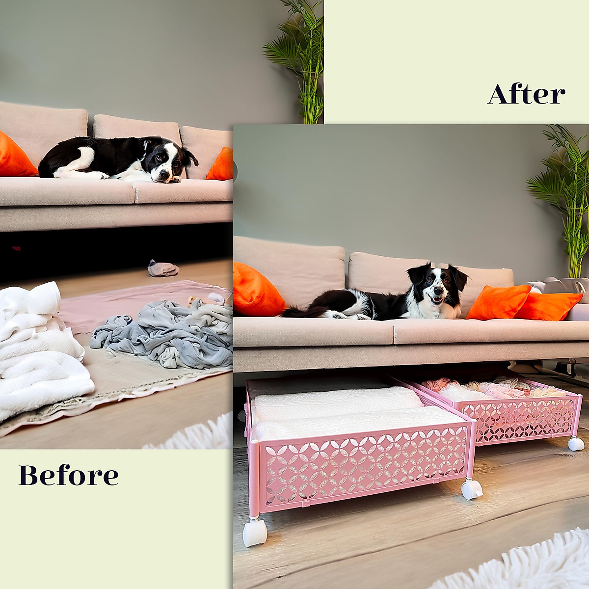 Under Bed Storage with Wheels - 2 pack - Collapsible Underbed Containers Dorm Organizer Bins for Shoe Shoes Clothes Toys - Pink