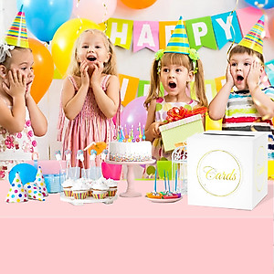 White Card Box for Party, 8.7" Circle Gold Foil Design Gift Cards Receiving Box Holder for Wedding, Bridal Shower, Graduation, Birthday, Retirement, Baby Shower, Anniversaries Party Decorations