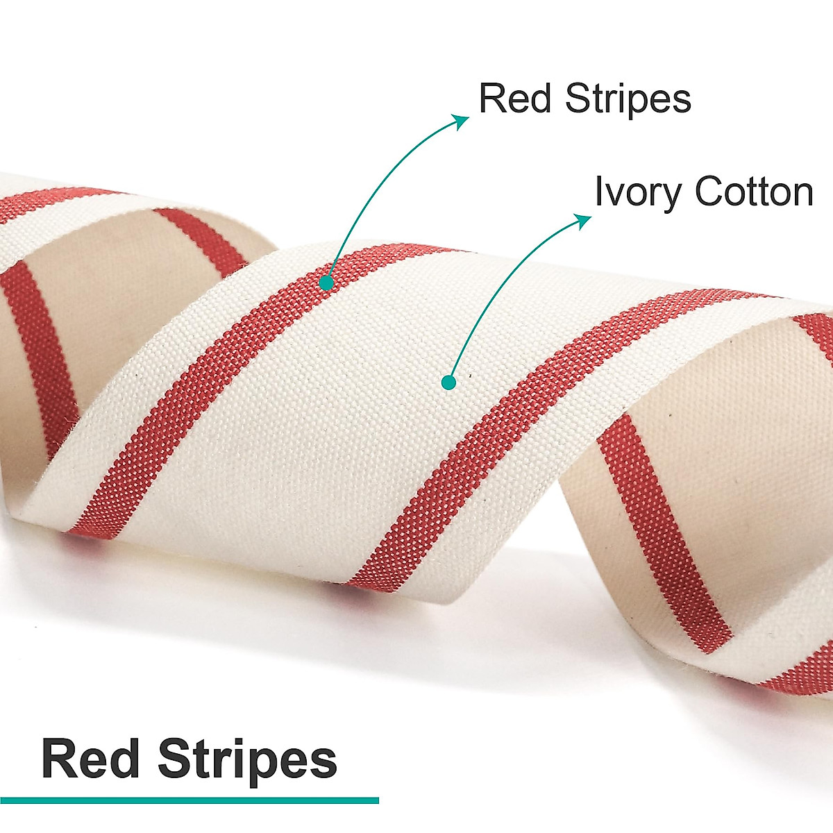 CT CRAFT LLC Ivory Cotton Red Stripes Ribbon 2" x 10 Yards for Home Décor Gift Present Wrapping DIY Crafts Birthday Wedding Bouquet Christmas