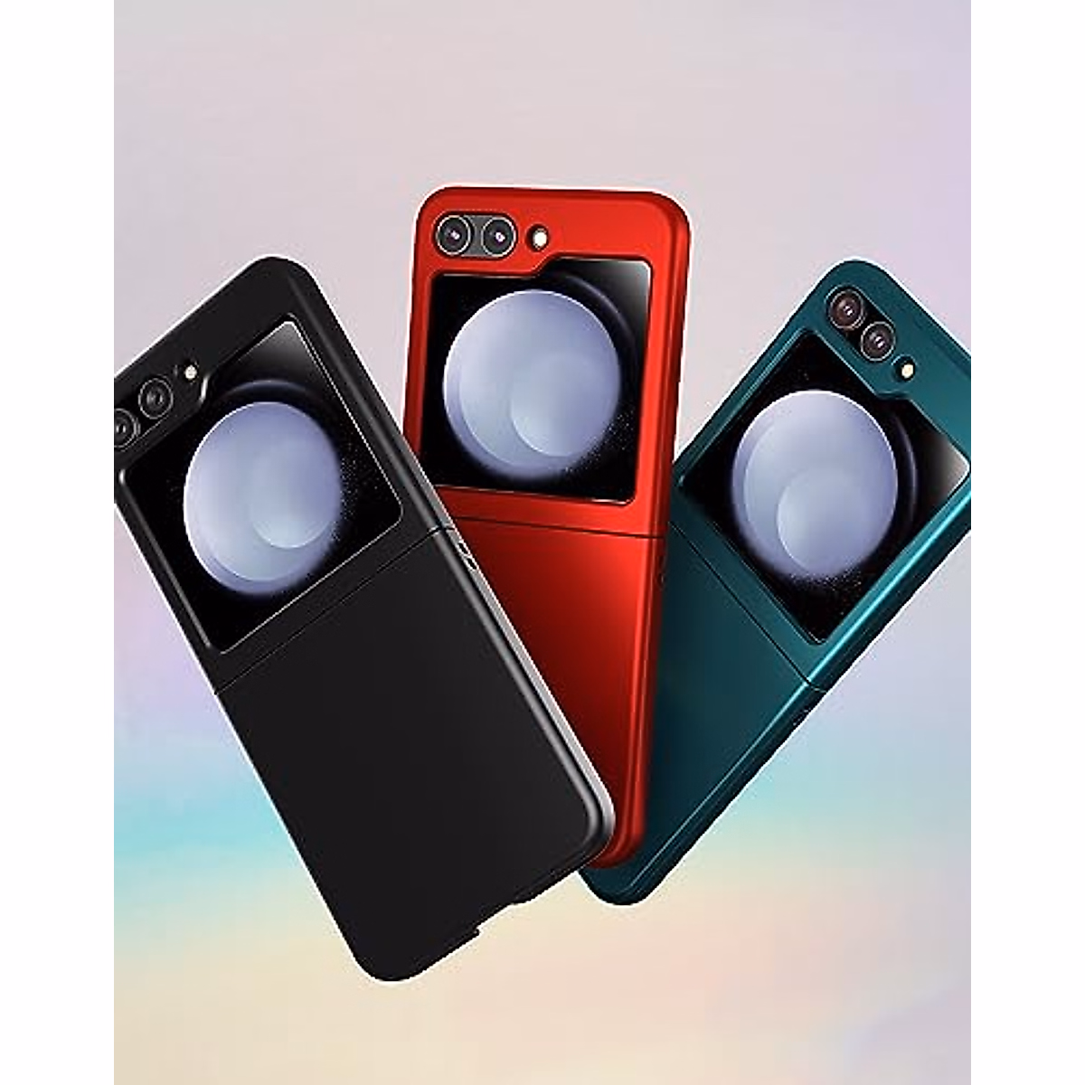 Cresee Case for Samsung Galaxy Z Flip 5 (2023) with Cover Screen Protector, Thin Hard PC Phone Case for Galaxy Z Flip5 - Black+Glass