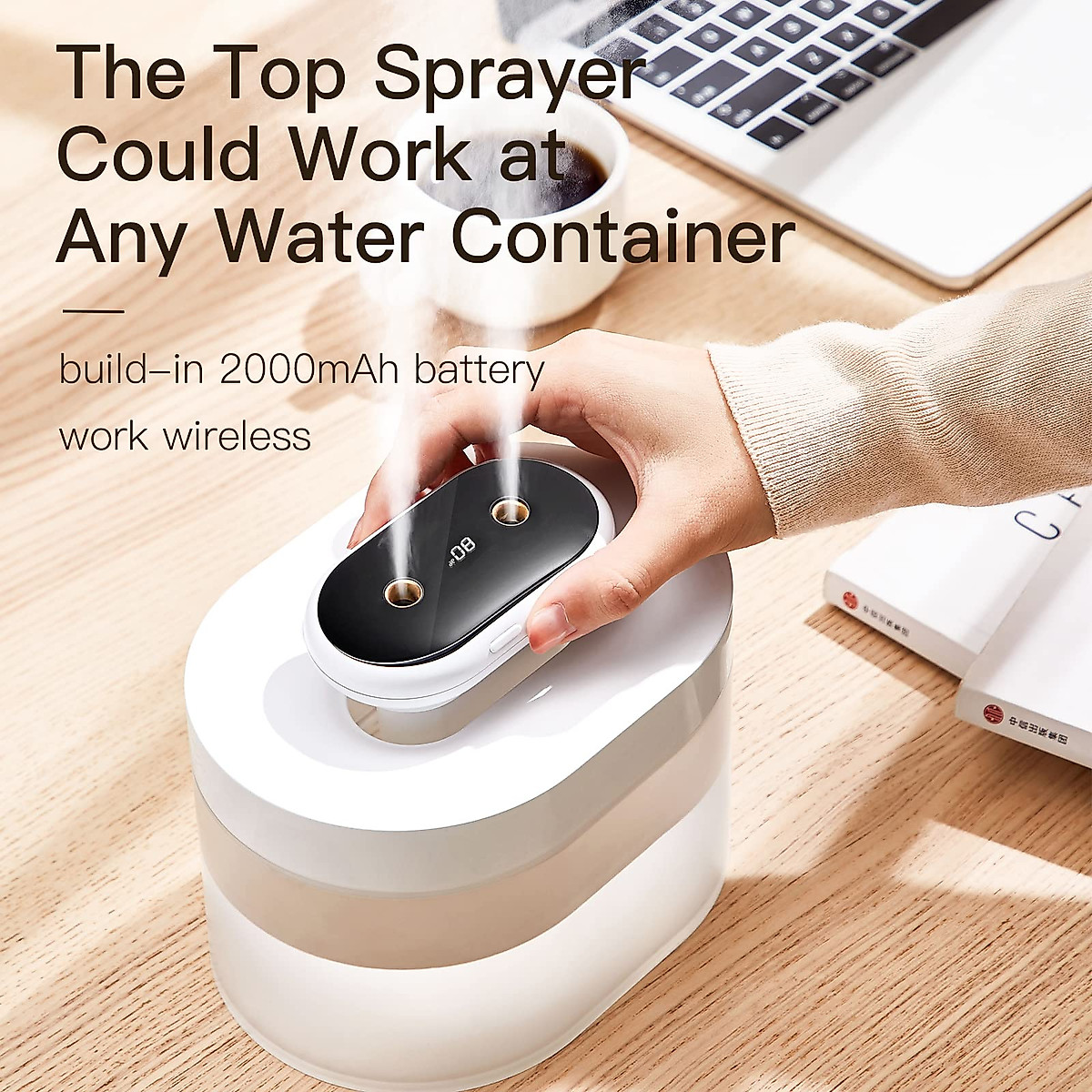 Small Portable 1L Humidifier, Mini Top Fill Cool Mist Air Humidifier, Dual Nozzles Desktop Humidifier for Baby Bedroom Office, Whisper-Quiet Operation, 2 Spray Modes & Night Light Modes, Auto Shut-Off