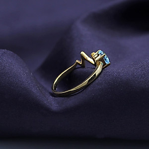 Wishrocks Heart Shaped Simulated Aquamarine Heartbeat with Heart Ring Jewelry Gift For Women In 14k Yellow Gold Over Sterling Silver Ring Size- 6