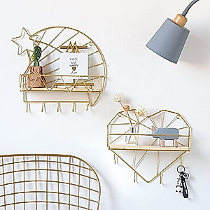 Iron Wall Mounted Storage Shelves,Floating Wall Shelves,Wall Moon Heart Hanging Rack Decorative Display Rack for Living Room Bedroom Kitchen Bathroom (Sun)