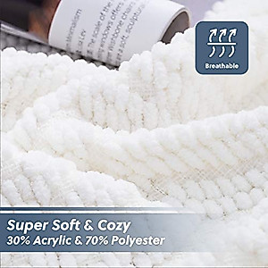 Bedsure Throw Blanket for Couch – Cream White Versatile KnitWoven Chenille Blanket for Chair – Super Soft, Warm & Decorative Blanket with Tassels for Bed, Sofa and Living Room (Ivory, 50 x 60 inches)