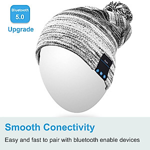 Rotibox Wireless Bluetooth Beanie Hat Pom Pom Headphone Headset Music Audio Cap for Women Men with Speaker & Mic Hand-Free Outdoor Sports Present Compatible with iPhone Samsung Cell Phones, Black