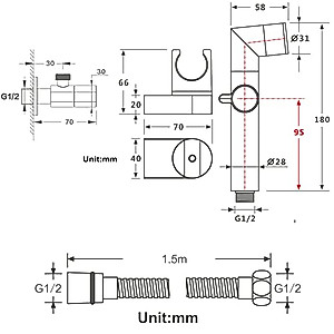 ZLOCYIVHE Hand Held Bidet Sprayer for Toilet, 2 Function Chrome Bidet Shattaf, ABS Spray Bracket, Stainless Steel Shower Hose,Spray Set(Spray Set with Angle Valve)
