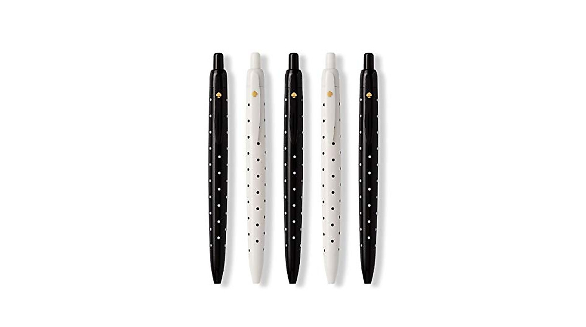Kate Spade Black Ink Pen Set of 5 – Chic Polka Dot Retractable Pens
