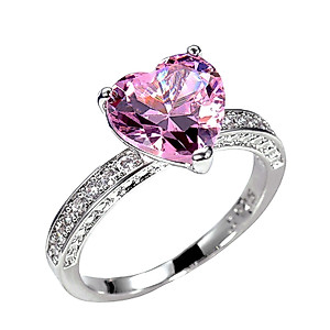 Psiroy 925 Sterling Silver Plated Simulated Pink Topaz Heart Promise Ring for Women Size 7