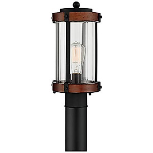 Stan Rustic Farmhouse Industrial Outdoor Post Light Fixture Black Dark Wood Finish 13 3/4" Clear Glass Shade Exterior House Porch Patio Outside Deck Garage Yard Garden Driveway Home - John Timberland