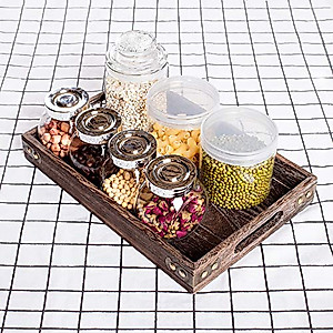 Sufandly Service Tray with Handles, Serve Coffee, Tea, Cocktails, Appetizers, Rectangle Wood Breakfast Bed Tray 11.8X 7.9 Inch