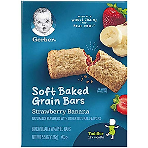 Gerber Soft Baked Grain Bars Variety Pack - 1 Box Apple Cinnamon & 1 Box Strawberry Banana - 8 Individually Wrapped Bars/Box (Pack of 2 Boxes)