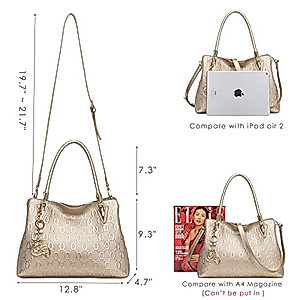 FOXER Leather Handbags for Women, Cow Leather Lock Chain Pattern Ladies Top Handle Bag with Adjustable Shoulder Strap Women's Designer Tote Bag Womens Real Leather Crossbody Purses and Handbags (Gold)