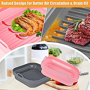 SelfTek 2Set Air Fryer Silicone Liners Pot Square, Reusable Air Fryer Basket Fit for 8QT 6QT, Foldable Baking Tray with Oven Mitts & Serving Tongs (3.8-9.5Qt)