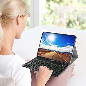 7 Color Backlit Bluetooth Keyboard for iPad 10th 9th Gen, iPad Pro M4 13 12.9 11 inch, iPad Air M2 5th 4th Generation, iPad Mini iPhone Slim Rechargeable Android Tablet Phone Wireless Keyboard (White)