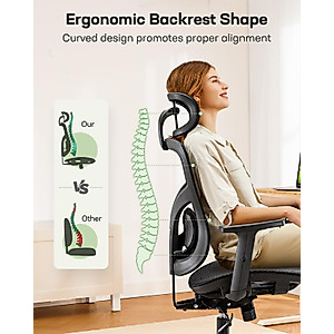 Marsail Ergonomic Mesh Office Chair: Mesh Computer Desk Chair with Adjustable Lumbar Support, 2D Headrest&2D Armrest, Ergonomic Gaming Chair for Home Office, Black
