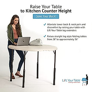 Lift Your Table® Folding Table Risers, Easy-to-Use Straight Leg Folding Table Extensions, Counter Height, Raises Folding Tables 8” Inches. Durable, Sturdy. Set of 4, Black, Made in The USA