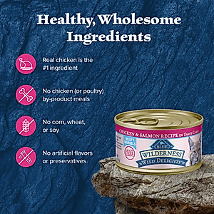 Blue Buffalo Wilderness Wild Delights Meaty Morsels Natural Wet Cat Food, Chicken & Salmon in Tasty Gravy, 3-oz. Cans, 24-Pack