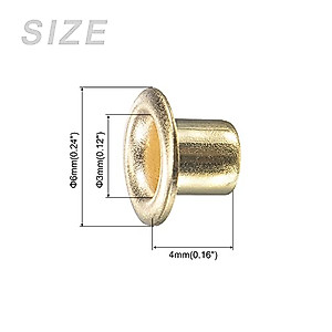 METALLIXITY Eyelets with Washers (6 x 3 x 4mm) 200Pack, Copper Grommet Kit Chrome Plated - for Leather Canvas Clothes DIY Crafts Making, Gold Tone