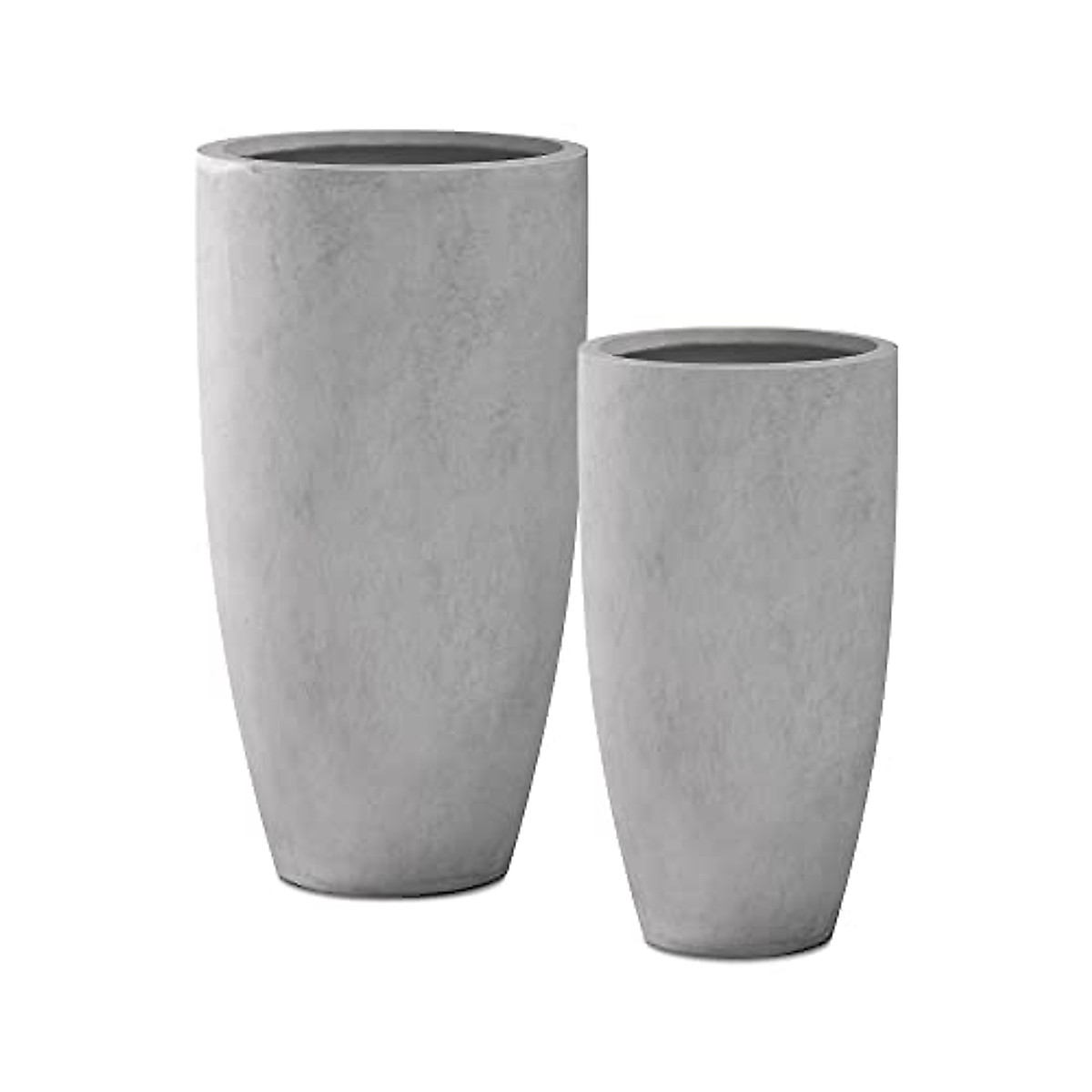 Kante 31.4" and 23.6" H Natural Concrete Finish Concrete Tall Planters Large Outdoor Indoor Decorative Plant Pots with Drainage Hole and Rubber Plug, Modern Tapered Style for Home and Garden