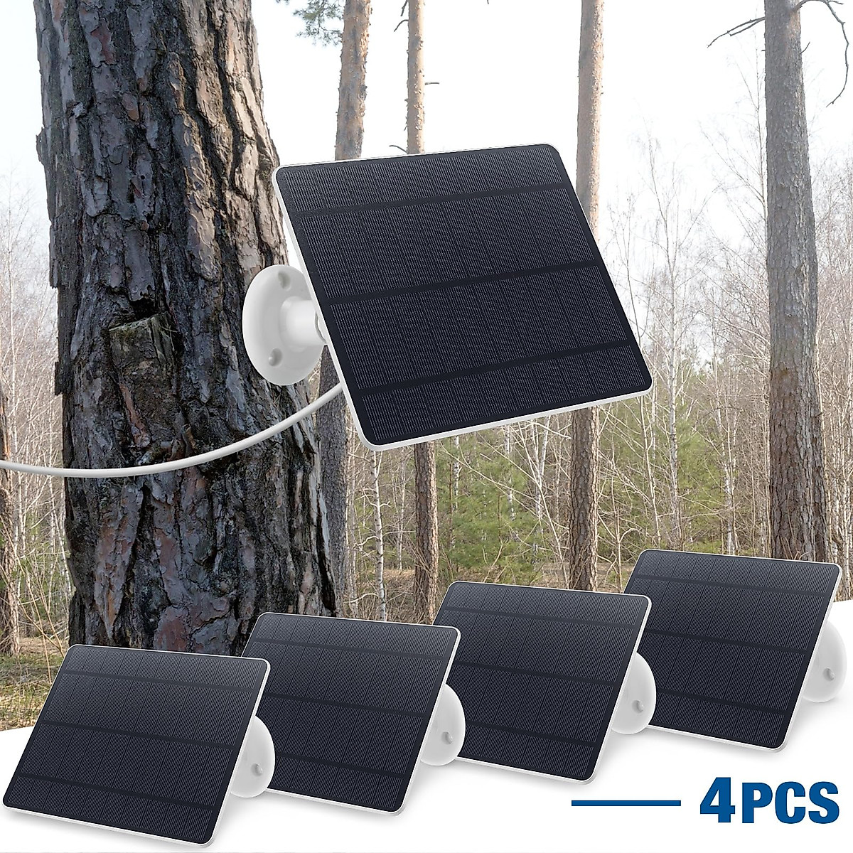 Fabbay 4 Pcs 5w Solar Panels for Security Camera Charging Solar Panel for Wireless Camera 360 Degree Adjustable Solar Panel Ip67 Waterproof Compatible with Dc 5v Camera USB or USB-C Port(White)