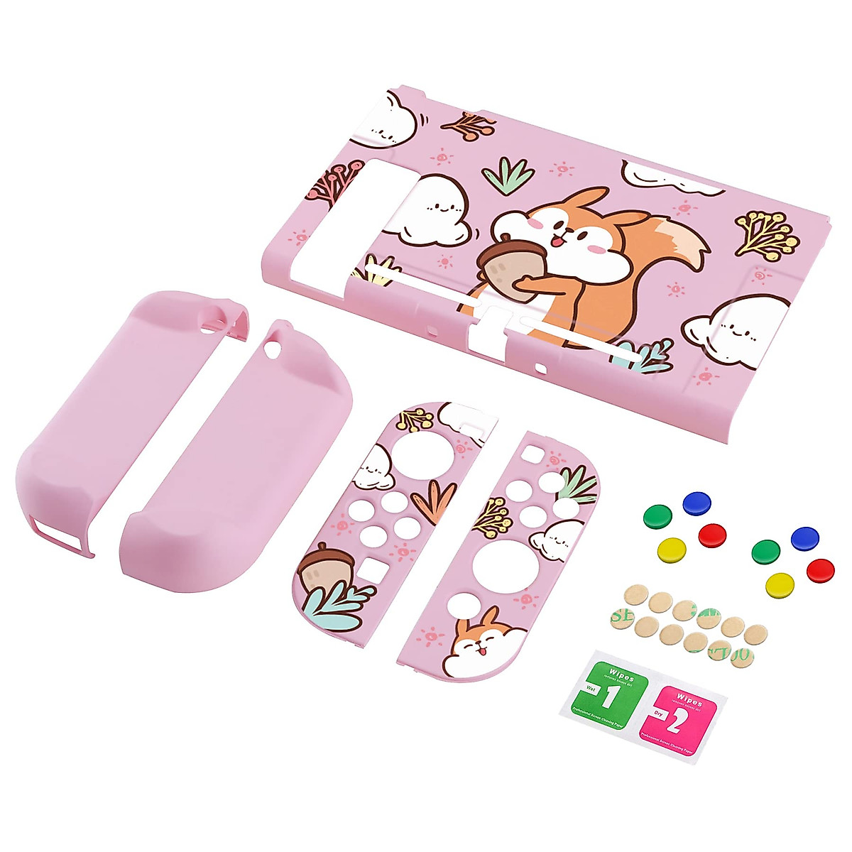 eXtremeRate PlayVital Back Cover for Nintendo Switch Console, Separable Protector Hard Shell for Joycon, Dockable Protective Case with Colorful ABXY Direction Button Caps - Squirrel with Acorn