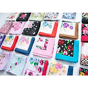 CoCoUSM Ladies Retro Style Vintage Floral Print Cotton Handkerchiefs 6PCS