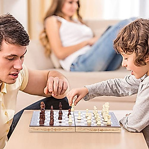 Syrace Chess & Draughts Set Checkers Board Games, Wooden Foldable Hand Crafted Portable Travel Chess Board Game Sets with Game Pieces & Storage Slots Large Size 15.74"