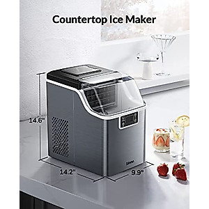 Silonn Ice Makers Countertop - 24Pcs Ice Cubes in 13 Min, 45lbs Per Day, 2 Ways to Add Water, Auto Self-Cleaning, Stainless Steel Ice Machine for Home Office Bar Party