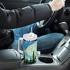 RPLIFE Landscape Painting Swirling Sky Travel Coffee Tumbler, Stainless Water Bottle, Insulated Cup with Straw, Tumbler for Men